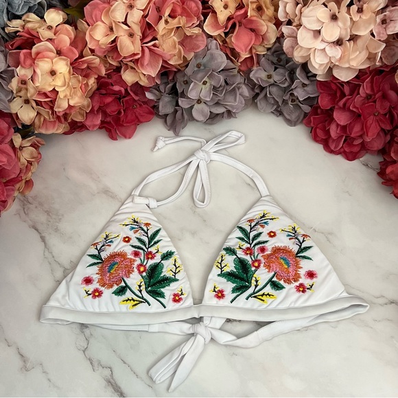 Swim | Sexy White Floral Embroidered Triangle Bikini | Poshmark